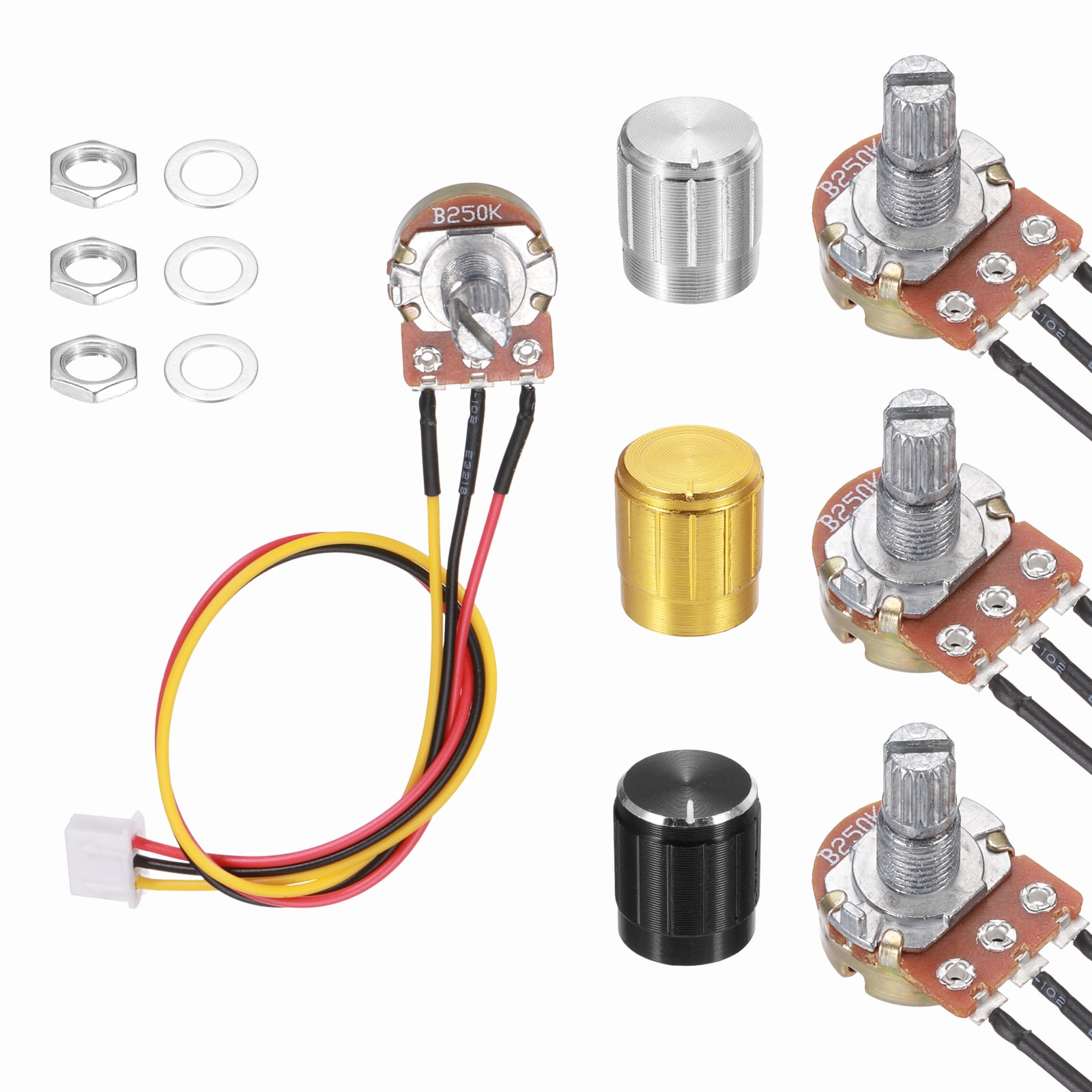 Uxcell 3Pcs WH-148 Potentiometer 3Pins B250K±20% Ohm Linear Taper ...
