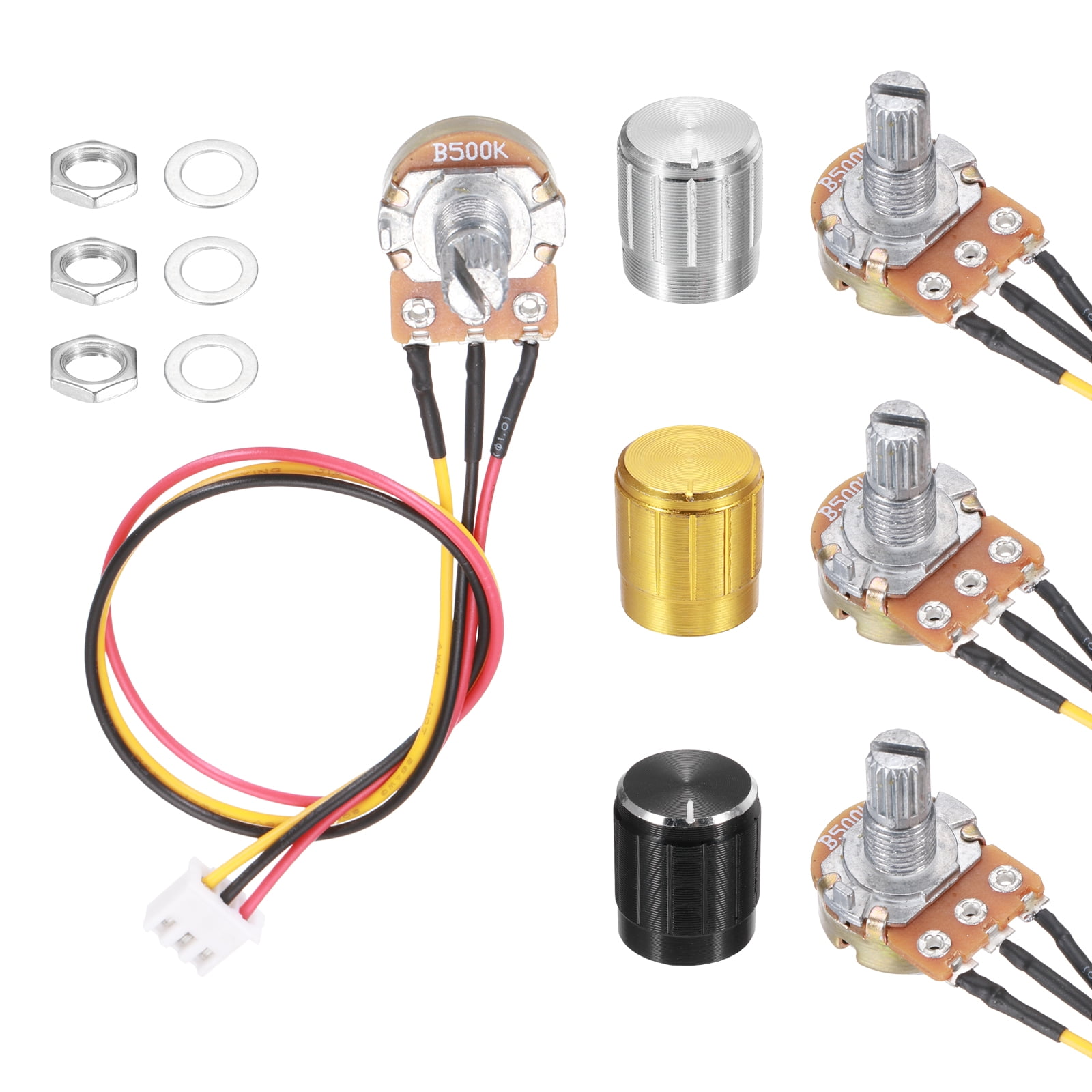 Uxcell 3Pcs WH-148 Potentiometer 3Pins B500K±20% Ohm Linear Taper ...
