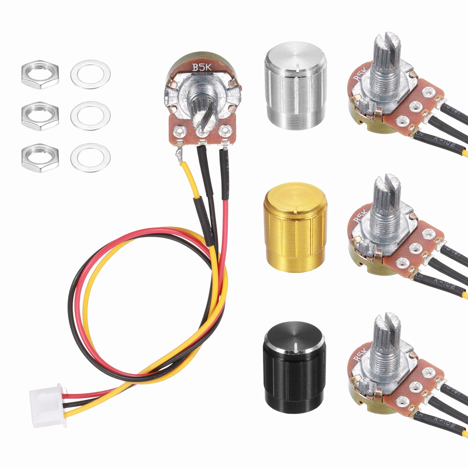 Uxcell 3Pcs WH-148 Potentiometer 3Pins B5K±20% Ohm Linear Taper Rotary ...