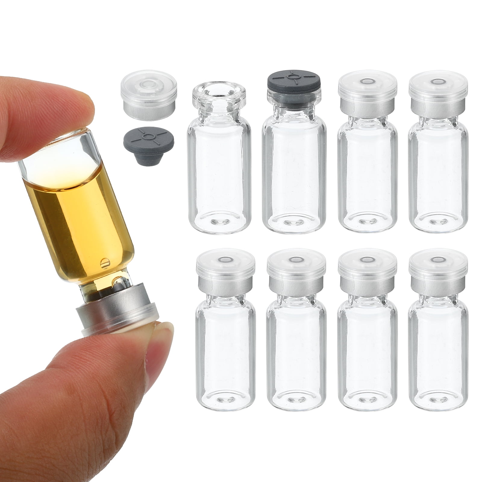Uxcell 3ml Sample Vials, 8 Pack Lab Empty Vials with Butyl Rubber Stopper and Crimp Top Caps ...