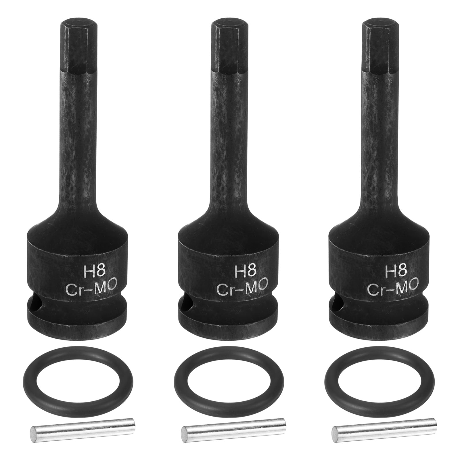Uxcell 3pcs 1/2" Drive Impact Hex Bit Socket H8(8mm) Metric CR-MO Steel ...