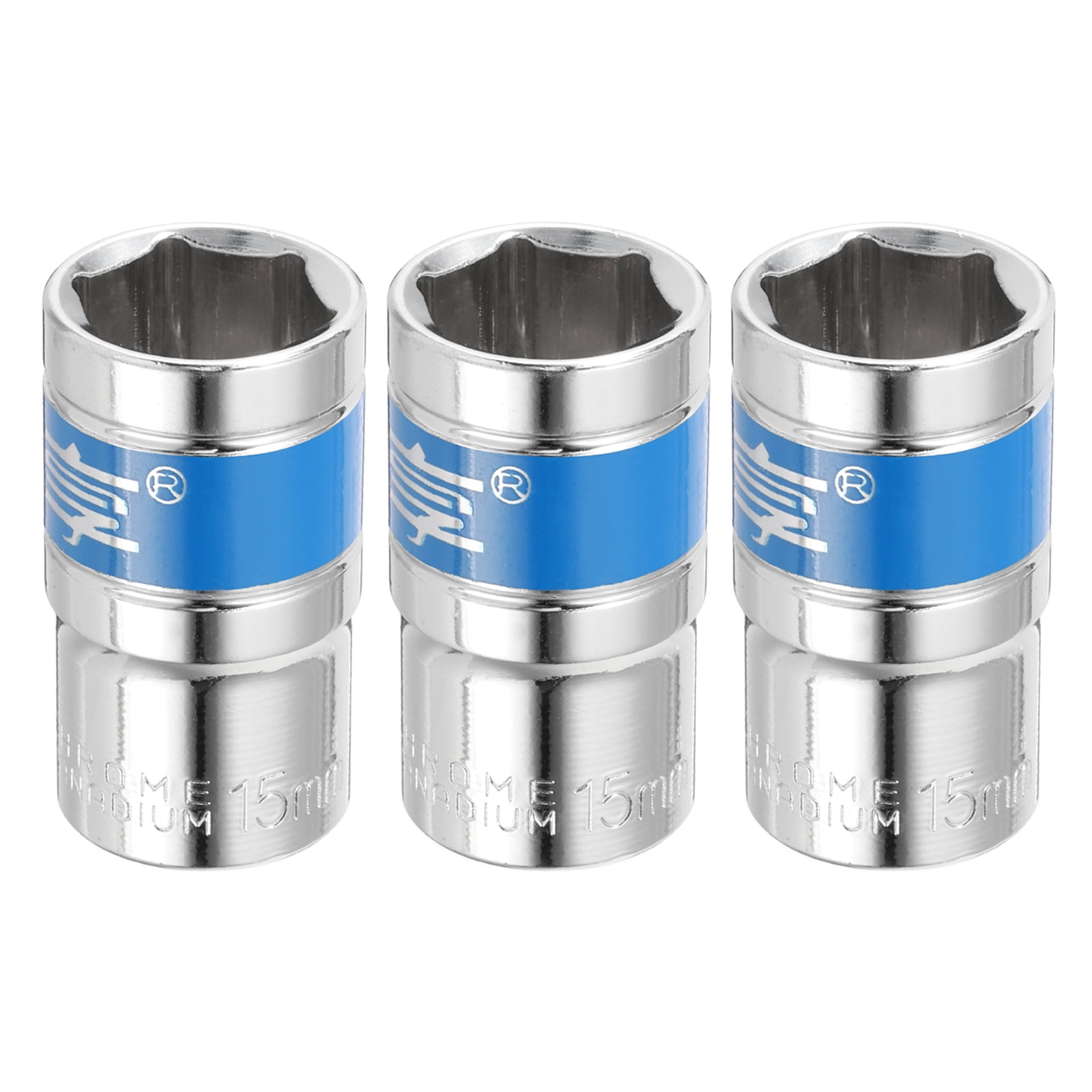 Uxcell 3pcs 1/2 Inch Drive 6-Point Socket 15mm CR-V Metric Shallow ...