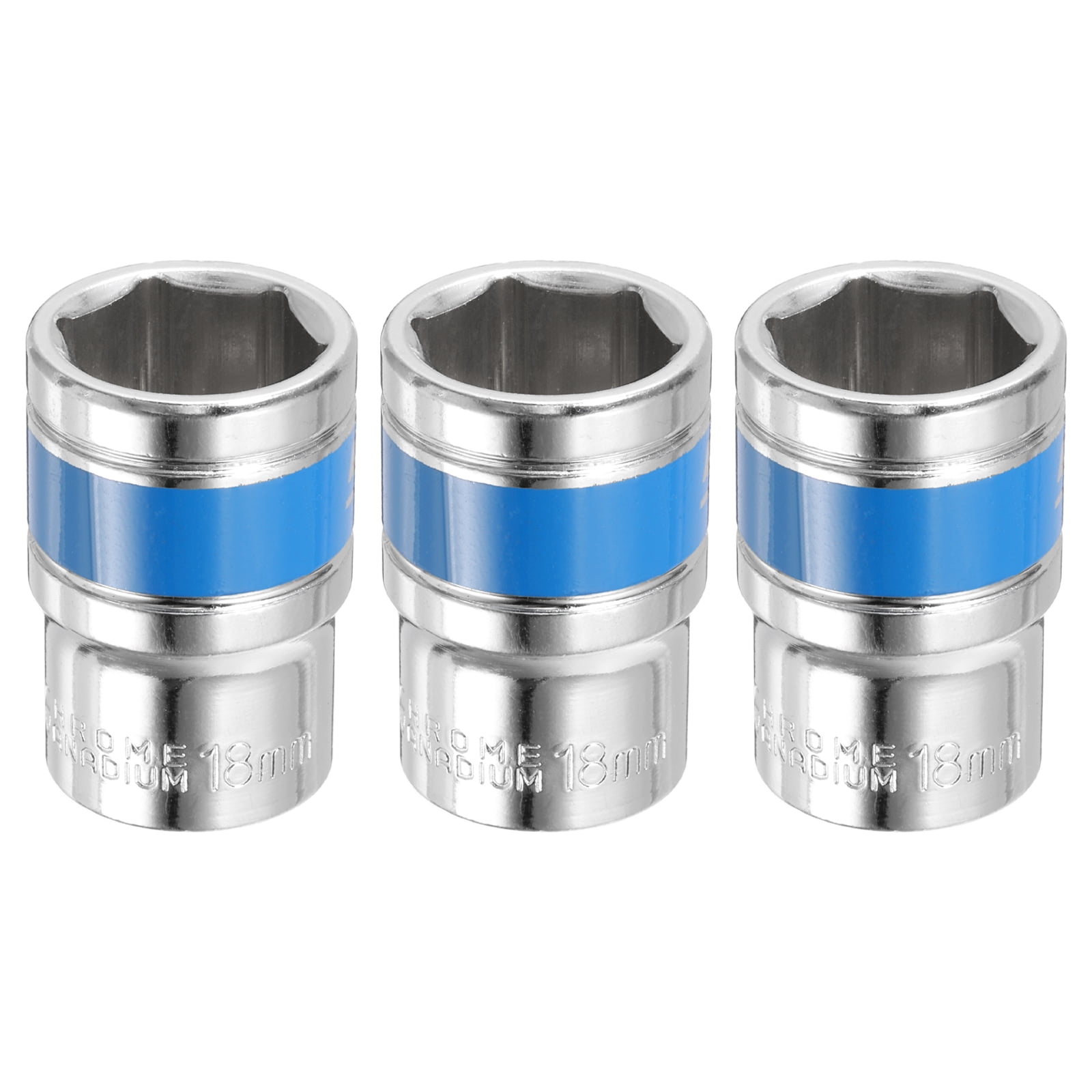 Uxcell 3pcs 1/2 Inch Drive 6-Point Socket 18mm CR-V Metric Shallow ...