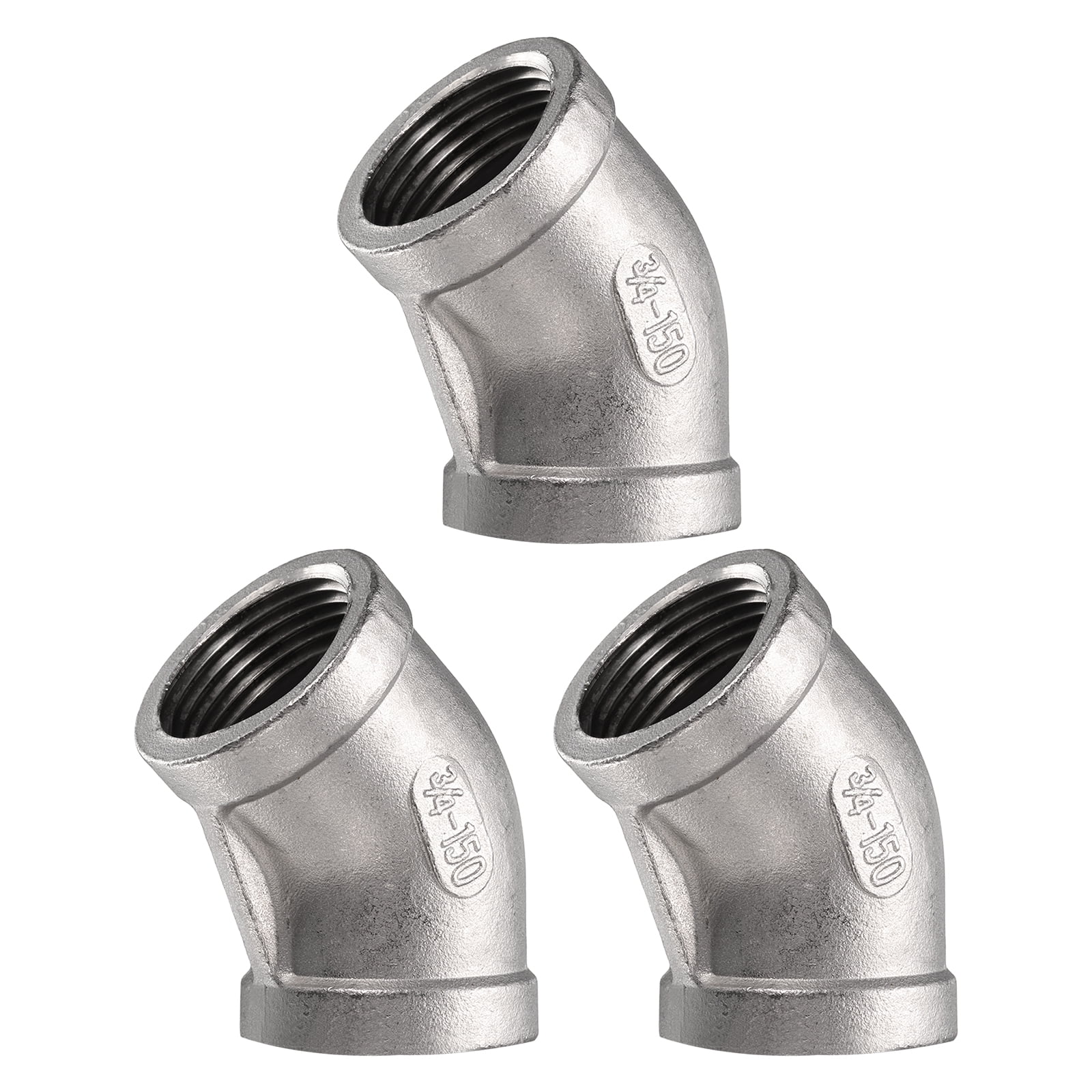 Uxcell 3pcs 45 Degree Elbow Cast Pipe Fitting 3/4" NPT Female 304 ...