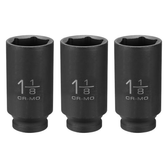 Uxcell 3pcs 6 Point Shallow Impact Socket 1-1/8" Socket 1/2" Square ...