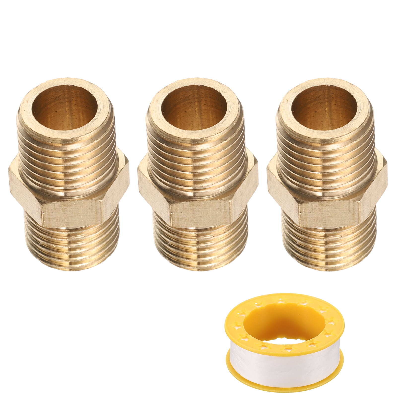 Uxcell 3pcs Brass Threaded Pipe Fitting G 1/4 NPT Male Nipple Pipe ...
