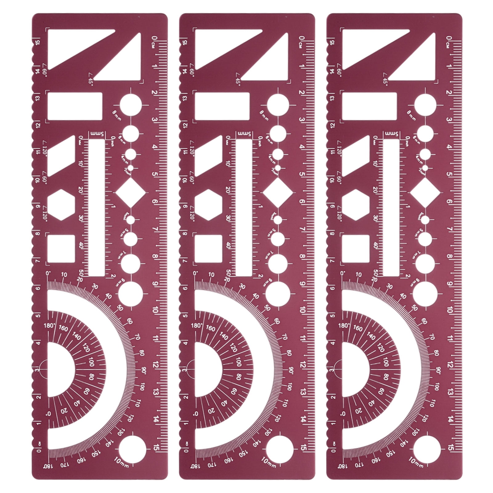 Uxcell 3pcs Multifunctional Geometric Rulers 15cm Metric and SAE ...