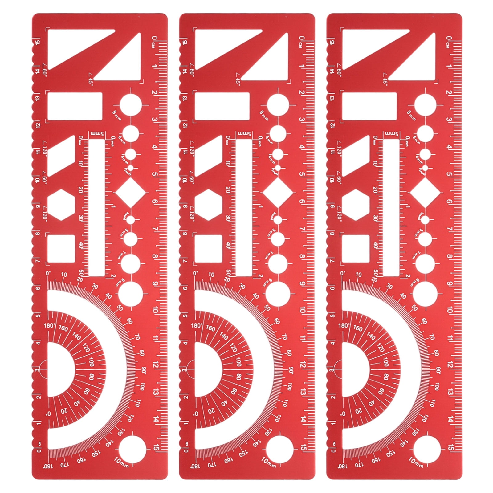 Uxcell 3pcs Multifunctional Geometric Rulers 15cm Metric and SAE Aluminum Straight Edge ...