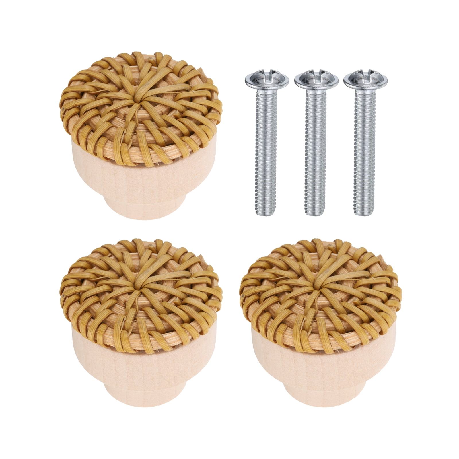 Uxcell 3pcs Rattan Knobs Round Wooden Dresser Knob with Screw, Wood ...