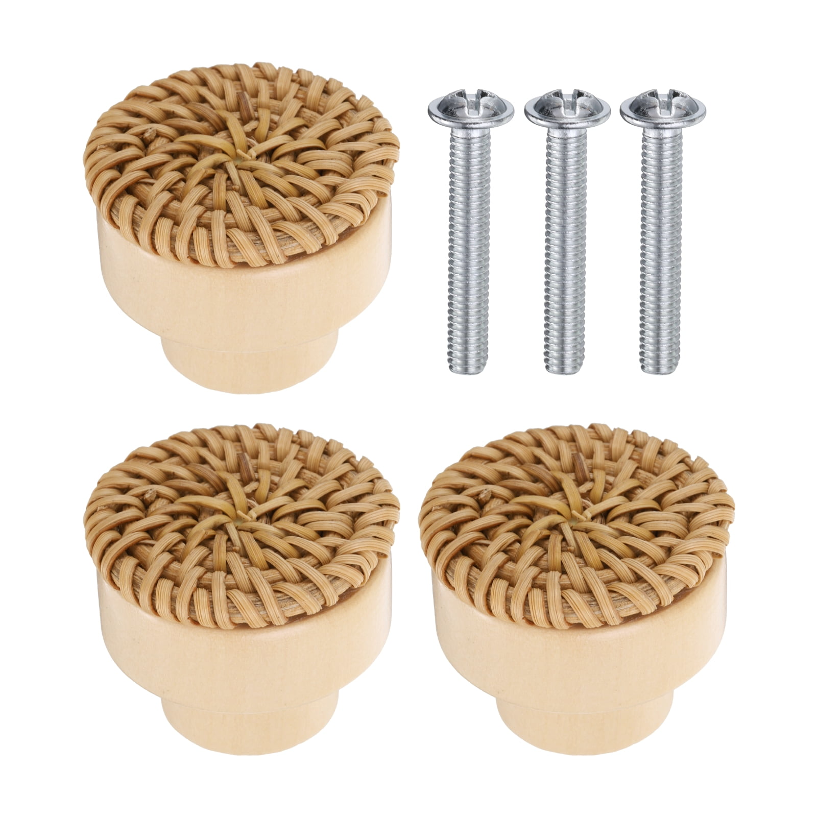 Uxcell 3pcs Rattan Knobs Round Wooden Dresser Knobs with Screw, Wood ...