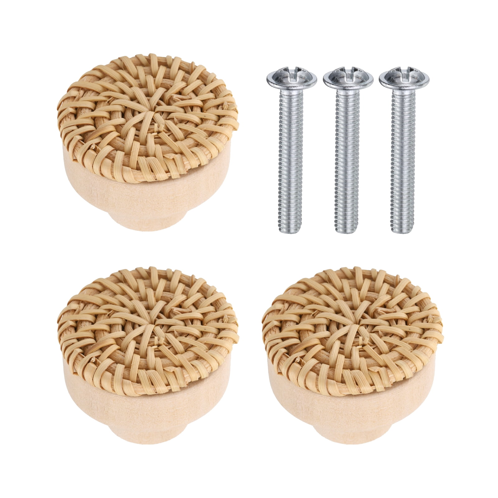 Uxcell 3pcs Rattan Knobs Round Wooden Dresser Knobs with Screw Wood ...