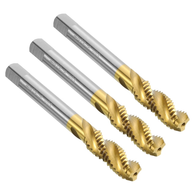 Uxcell 3pcs Spiral Flute Thread Taps 3/8-16 UNC Titanium Coated Screw ...