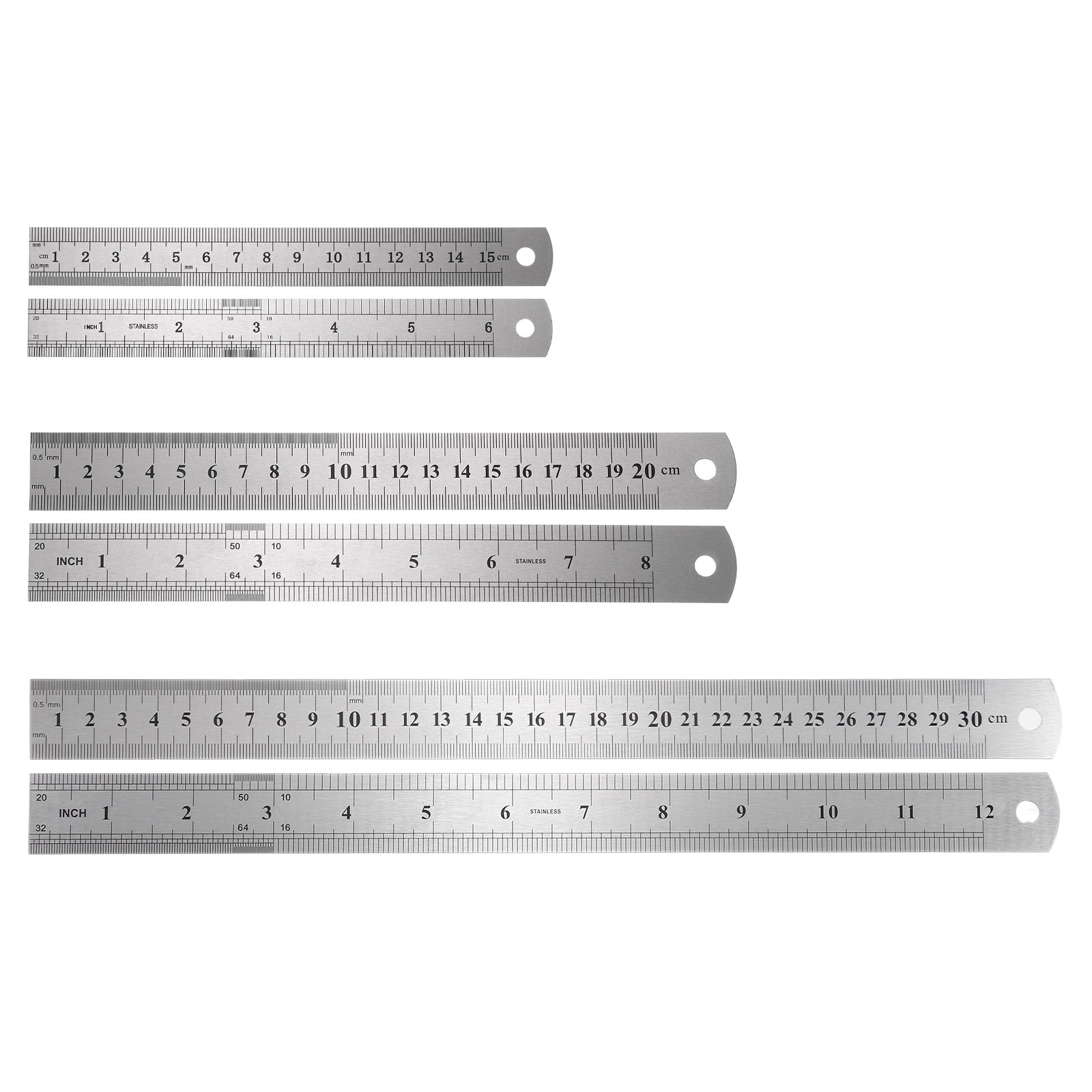 Uxcell 3pcs Stainless Steel Ruler 15/20/40cm (6/8/15 Inch) Metric Inch ...