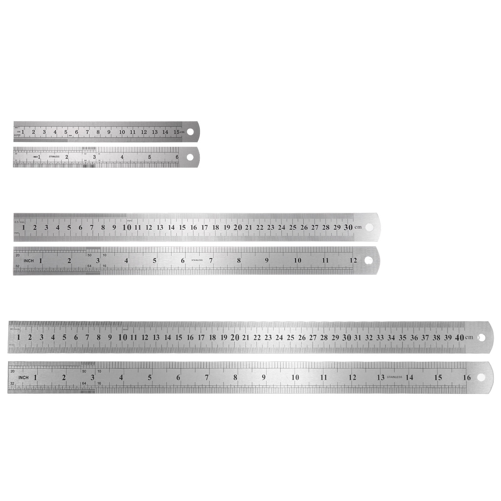 Uxcell 3pcs Stainless Steel Ruler Kit 15/30/40cm (6/12/16 Inch) Metric ...