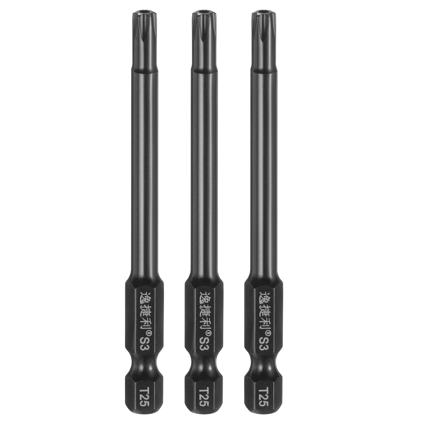 Uxcell 3pcs T25 Torx Screwdriver Bit 1/4" Hex Shank 75mm/3" Length S3 ...