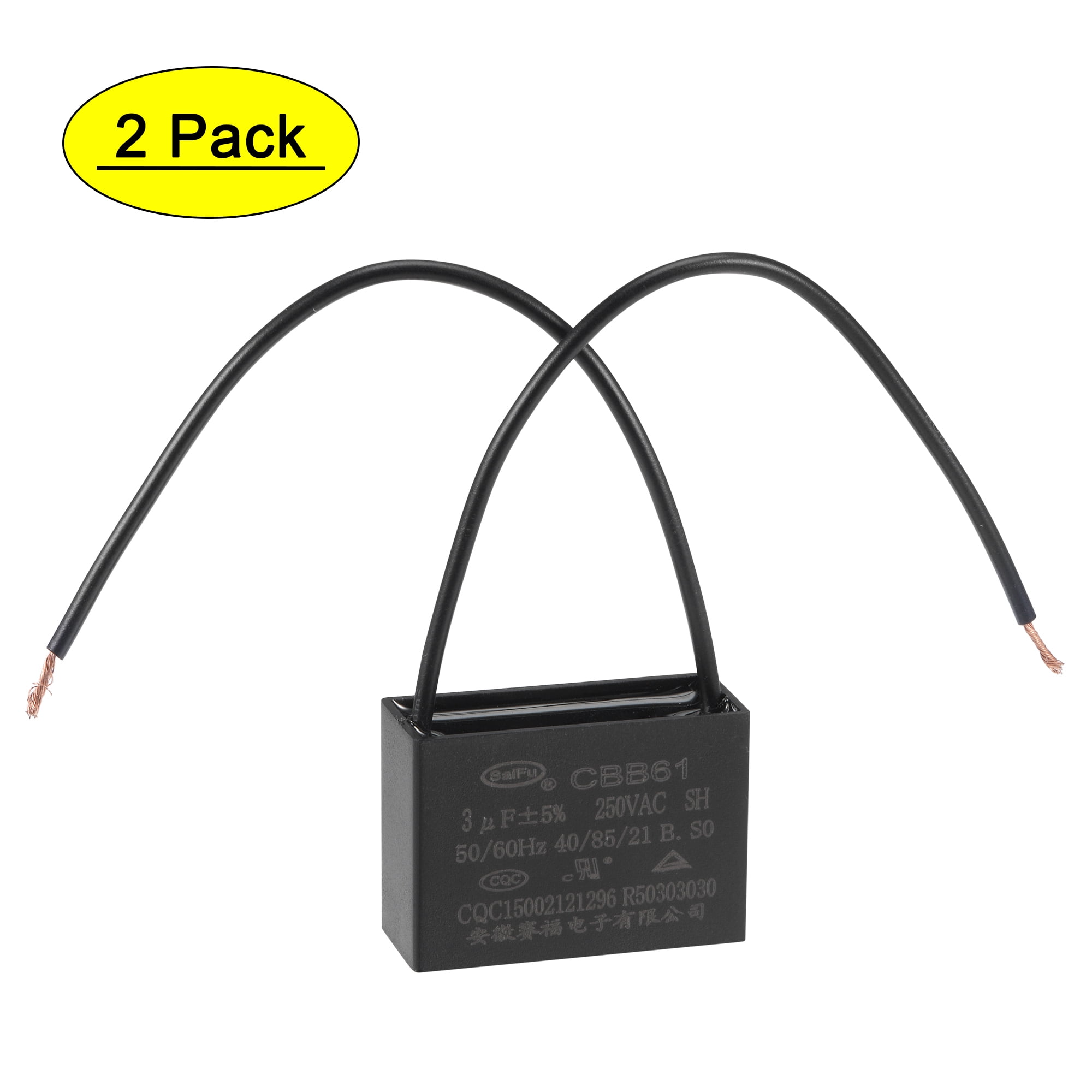 Uxcell 3uF 250V AC 2 Wires CBB61 Ceiling Fan Capacitors 2 Pack ...
