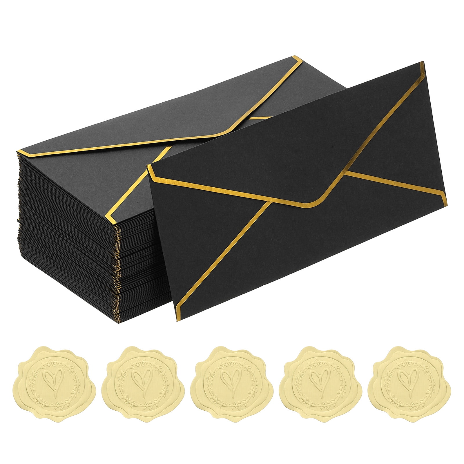 Uxcell 4 1/8 x 9 1/2 Inch Envelopes with Gold Border, 100 Pack V Flap ...