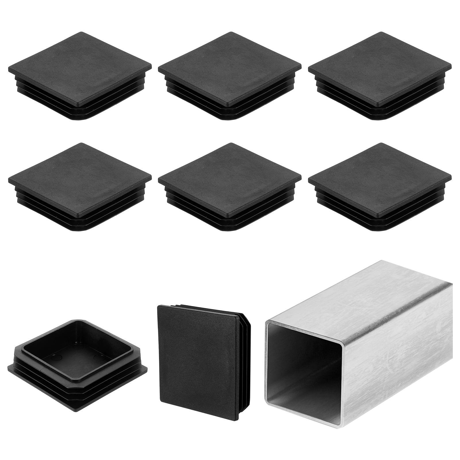 Uxcell 4" (100mm) Square Tubing End Caps, 8 Pcs Plastic Hole Plugs ...