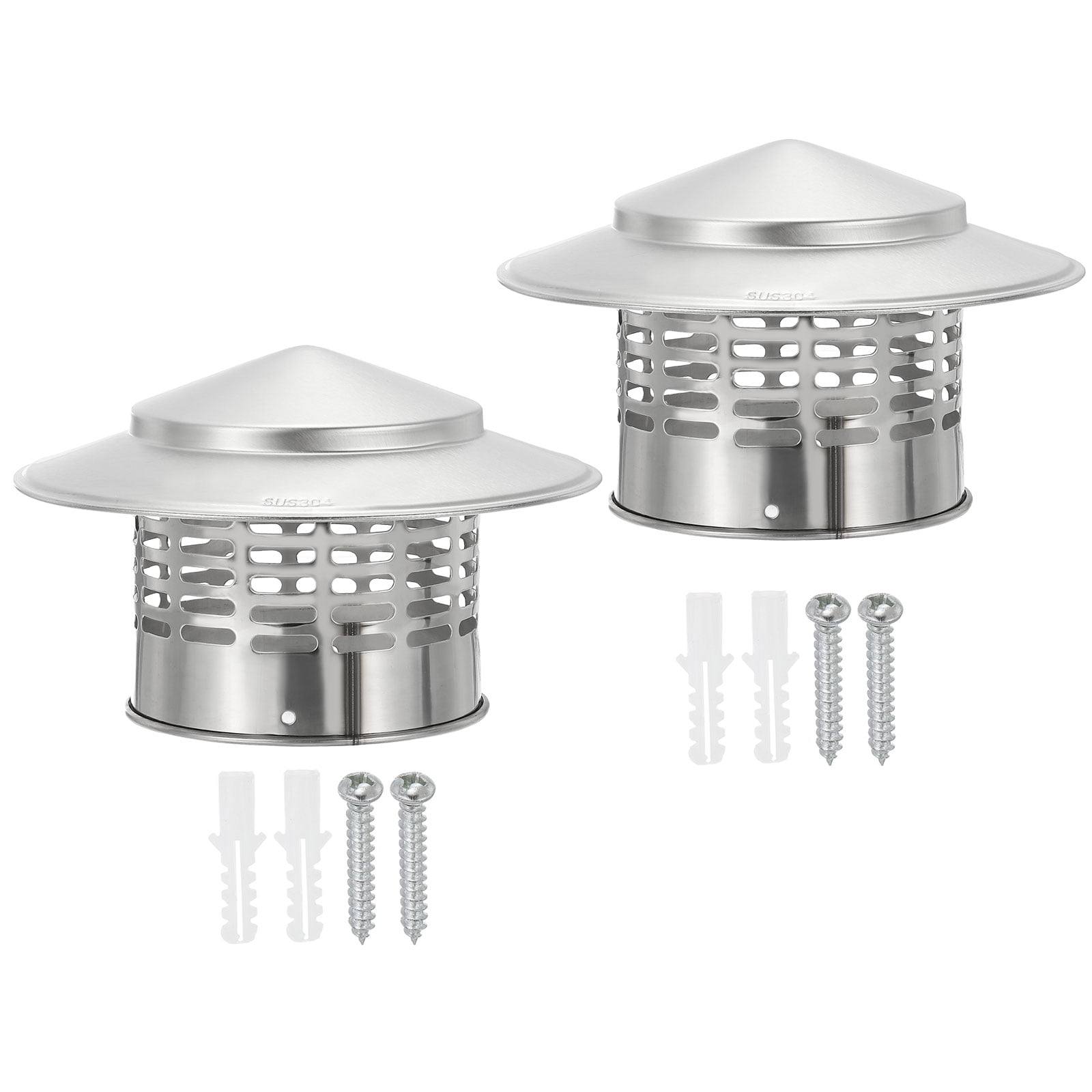 Uxcell 4" Chimney Cap, 2pcs 304 Stainless Steel Round Chimney Cover Cap ...