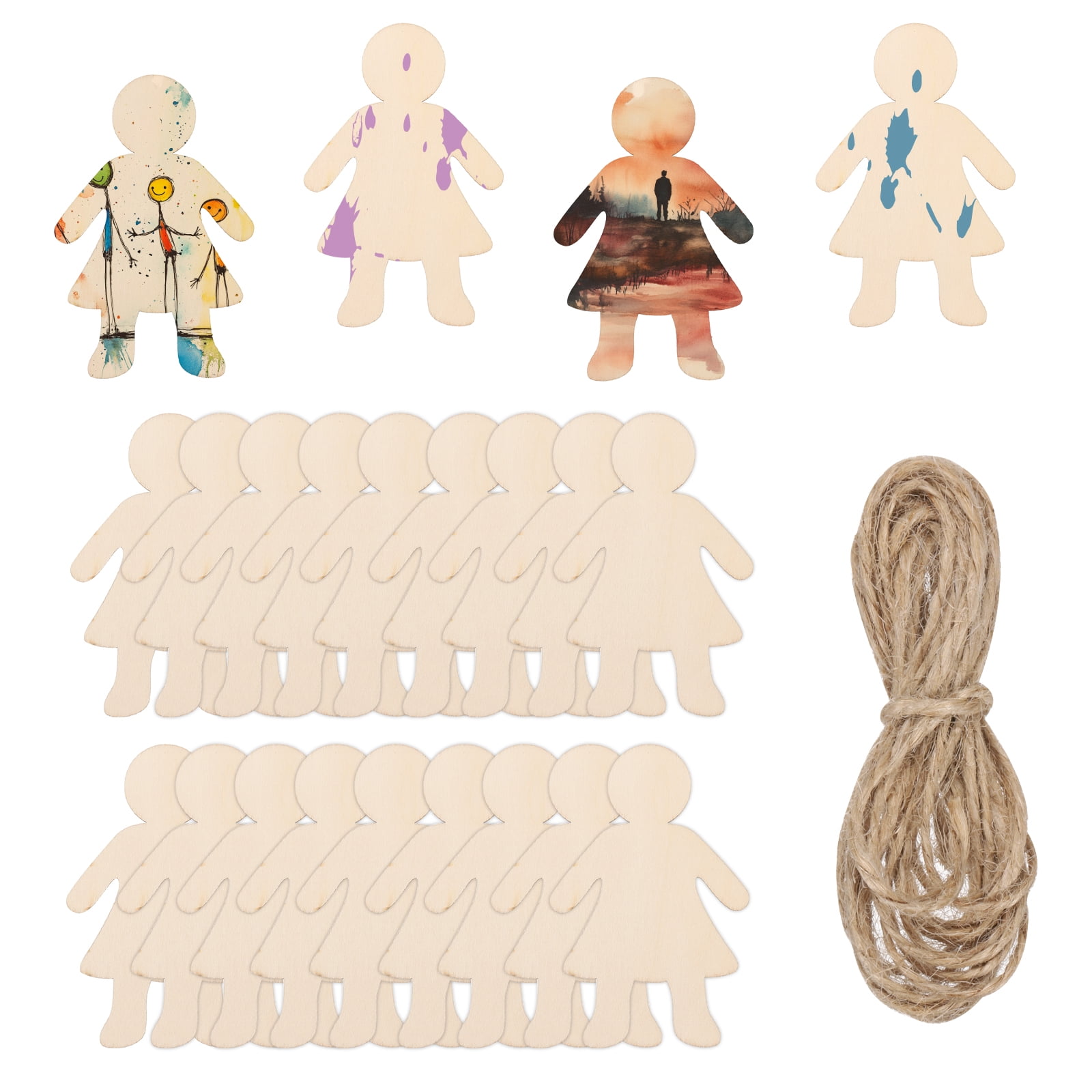 Uxcell 4" Height Natural Wooden People Cutouts, 22Pcs Blank Female ...