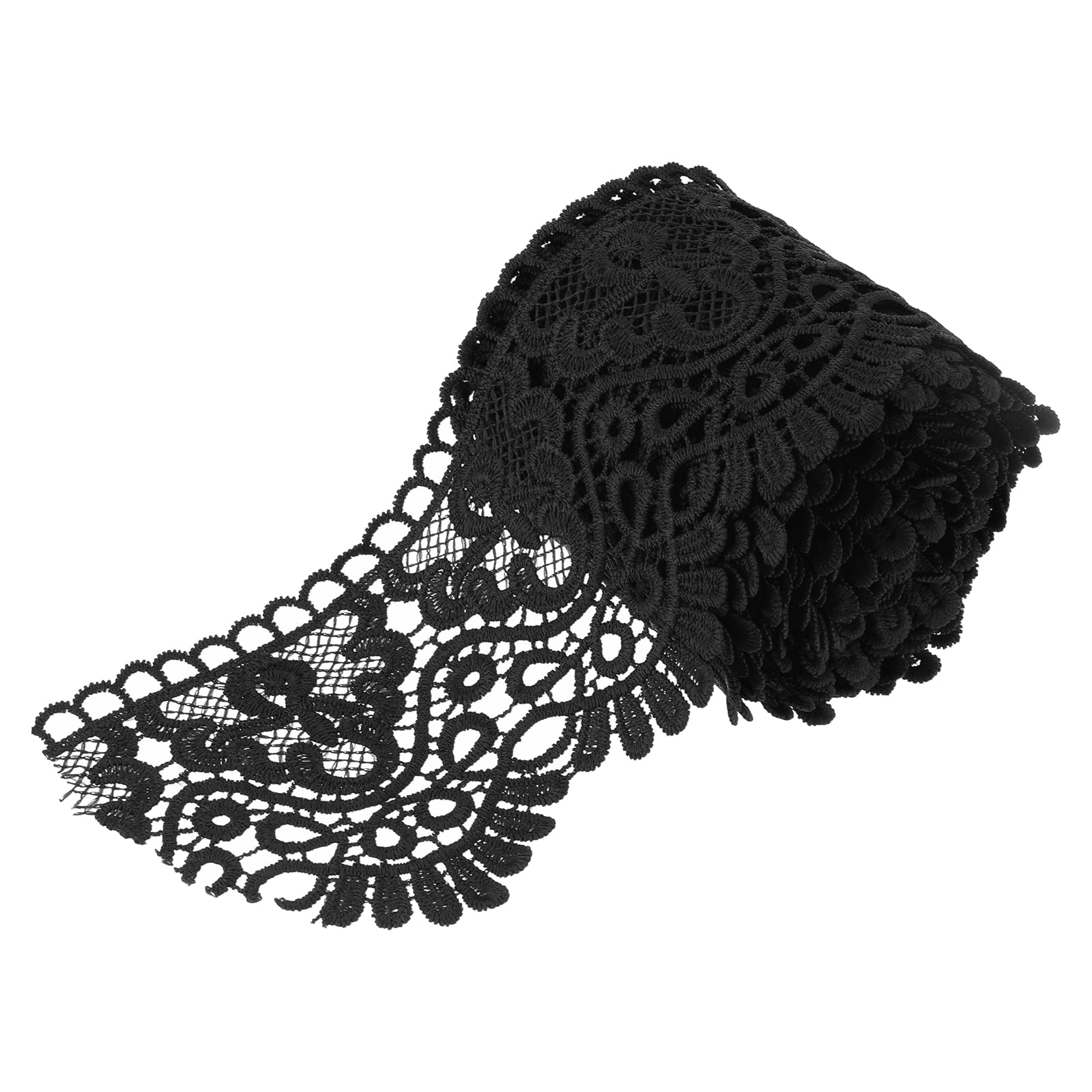 Uxcell 4 inch Wide 5 Yard Lace Ribbon Floral Pattern Black Milk Silk ...