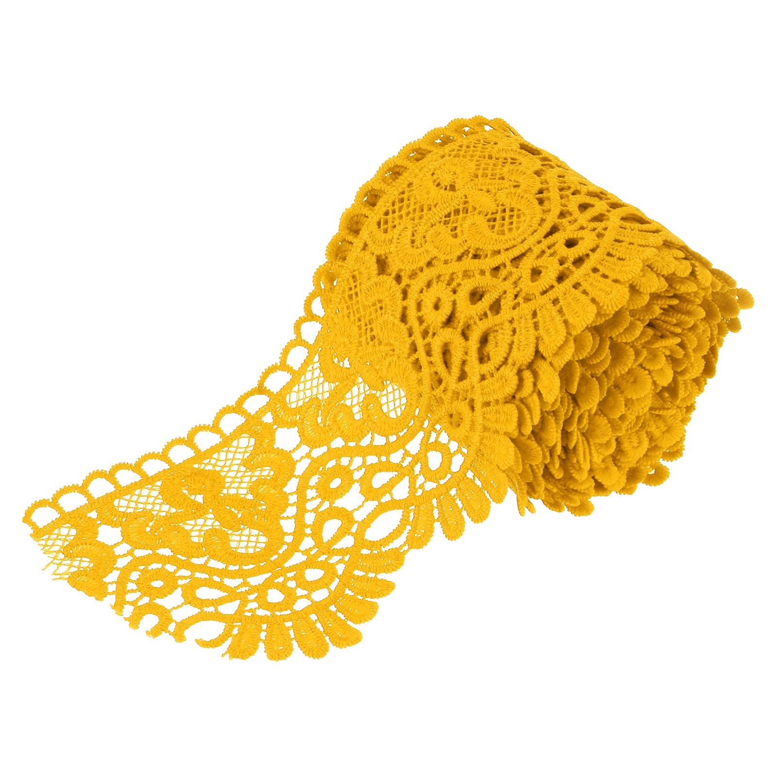 Uxcell 4 inch Wide 5 Yard Lace Ribbon Floral Pattern Dull Yellow Milk ...