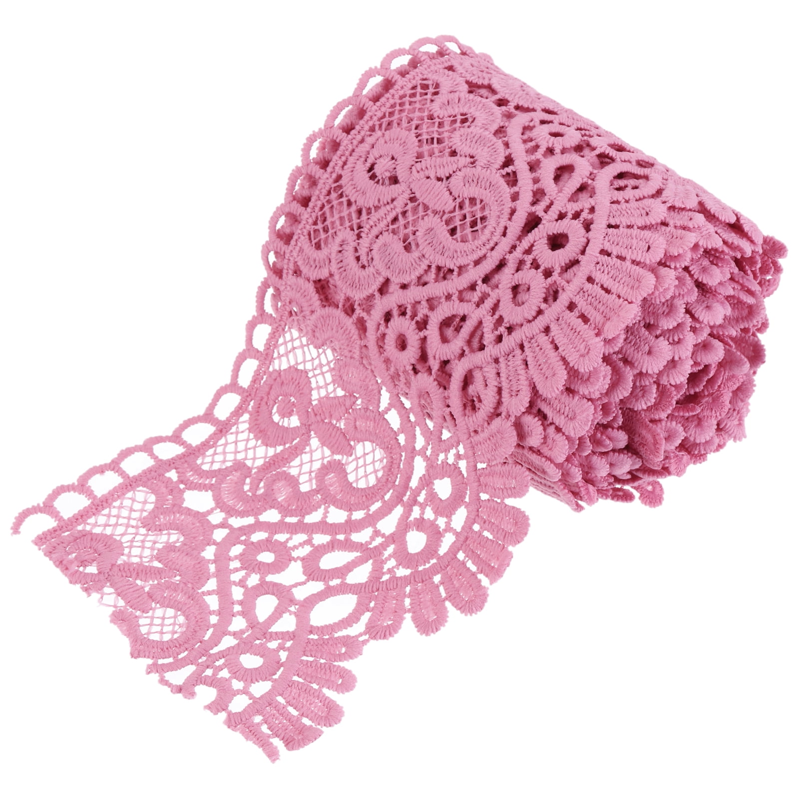 Uxcell 4 inch Wide 5 Yard Lace Ribbon Floral Pattern Hot Pink Milk Silk ...