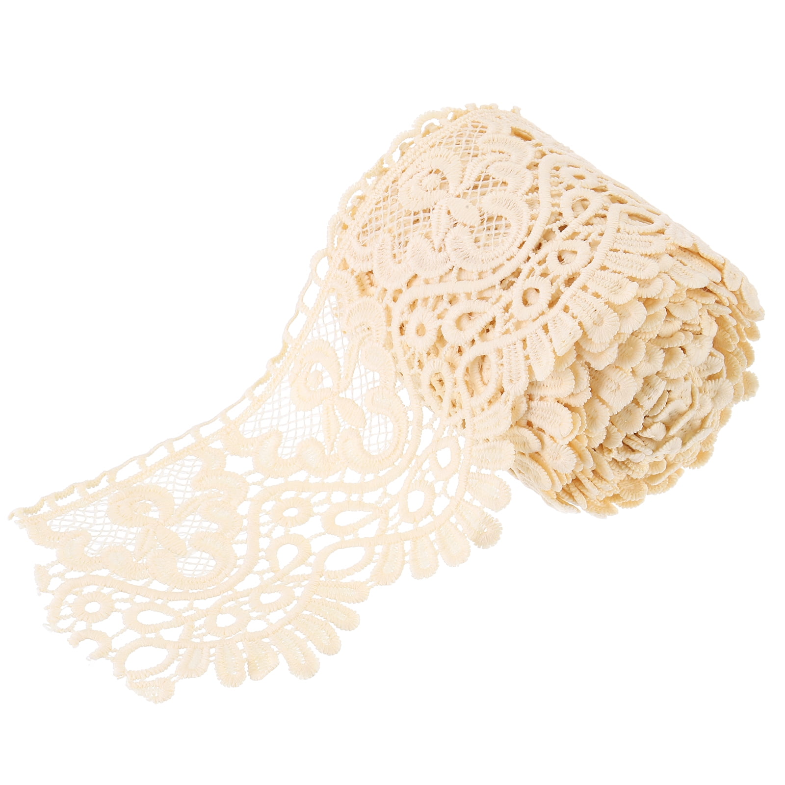 Uxcell 4 inch Wide 5 Yard Lace Ribbon Floral Pattern Light Beige Milk ...