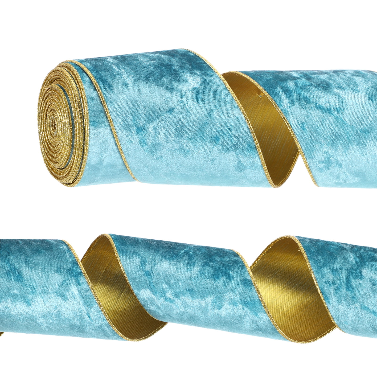 Uxcell 4" x 10 Yards Velvet Wired Gold Crushed Ribbon for Bow Decor Ice ...