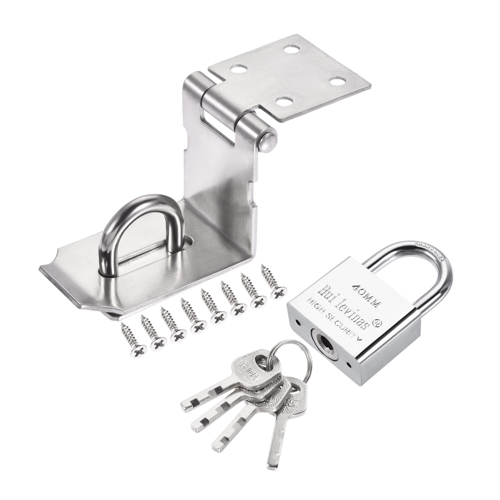 Uxcell 4'' Keyed Different Door Latch Hasp Lock 90 Degree with Padlock ...