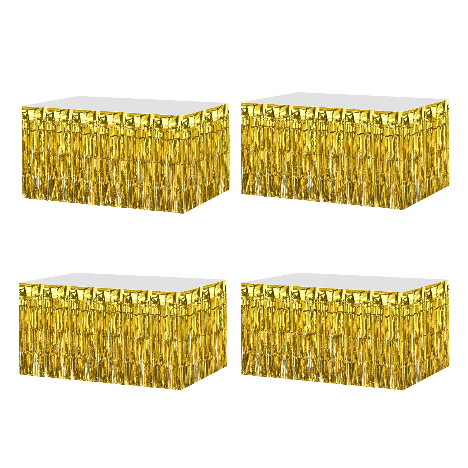 Uxcell 4 Pack 29x108 Inch Gold Metallic Foil Fringe Tinsel Table Skirts ...