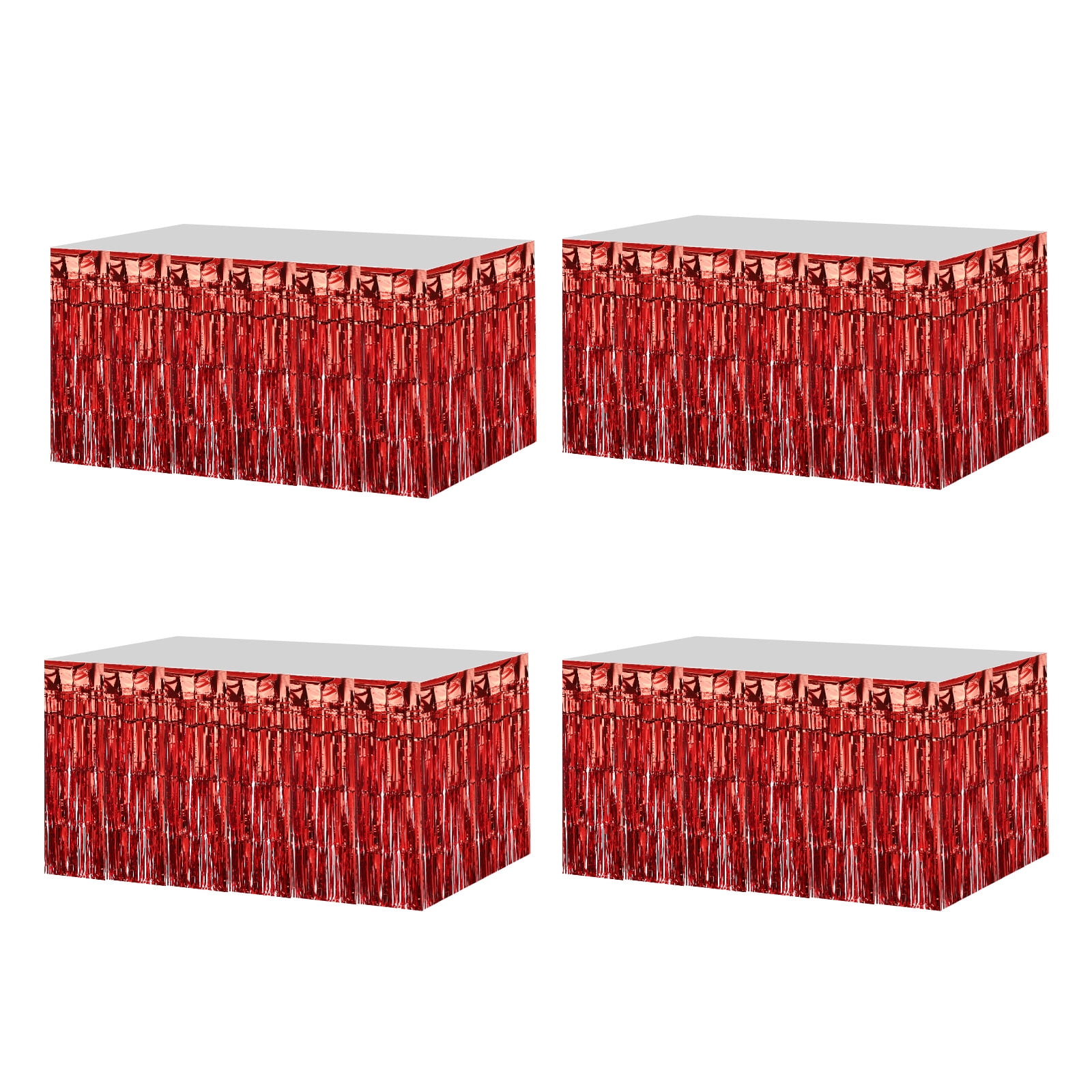 Uxcell 4 Pack 29x108 Inch Red Metallic Foil Fringe Tinsel Table Skirts ...