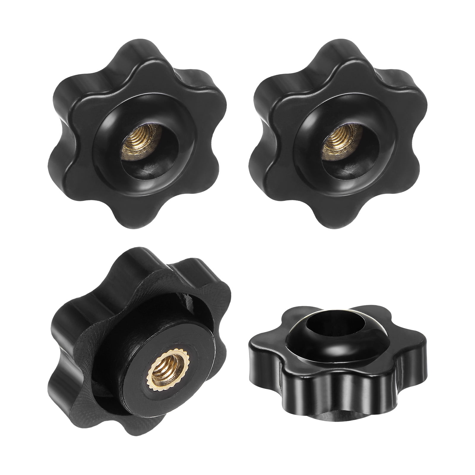 Uxcell 4-Pack 6 Star Knobs, M4 Female Thread 25mm Hexagon Head Through Hole Brass Clamping Grip ...