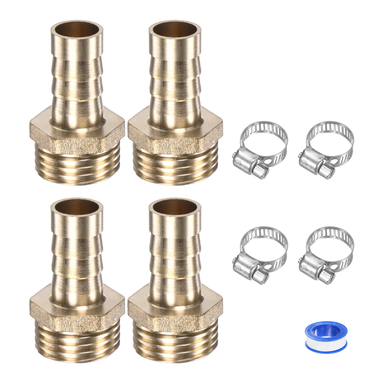 Uxcell 4-Pack Brass Hose Barb Fittings, 12mm x G1/2 Male Couple Hose ...