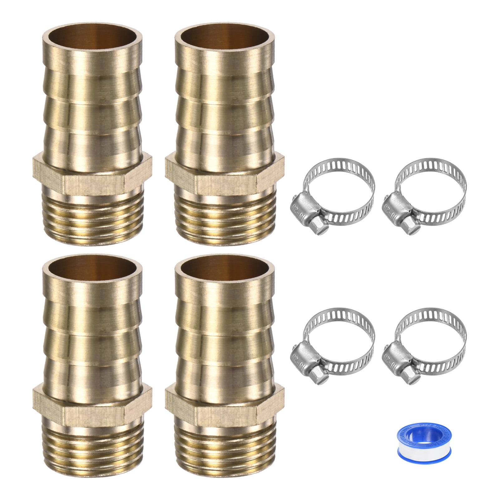 Uxcell 4-Pack Brass Hose Barb Fittings, 19mm x G1/2 Male Couple Hose Connector with Stainless ...