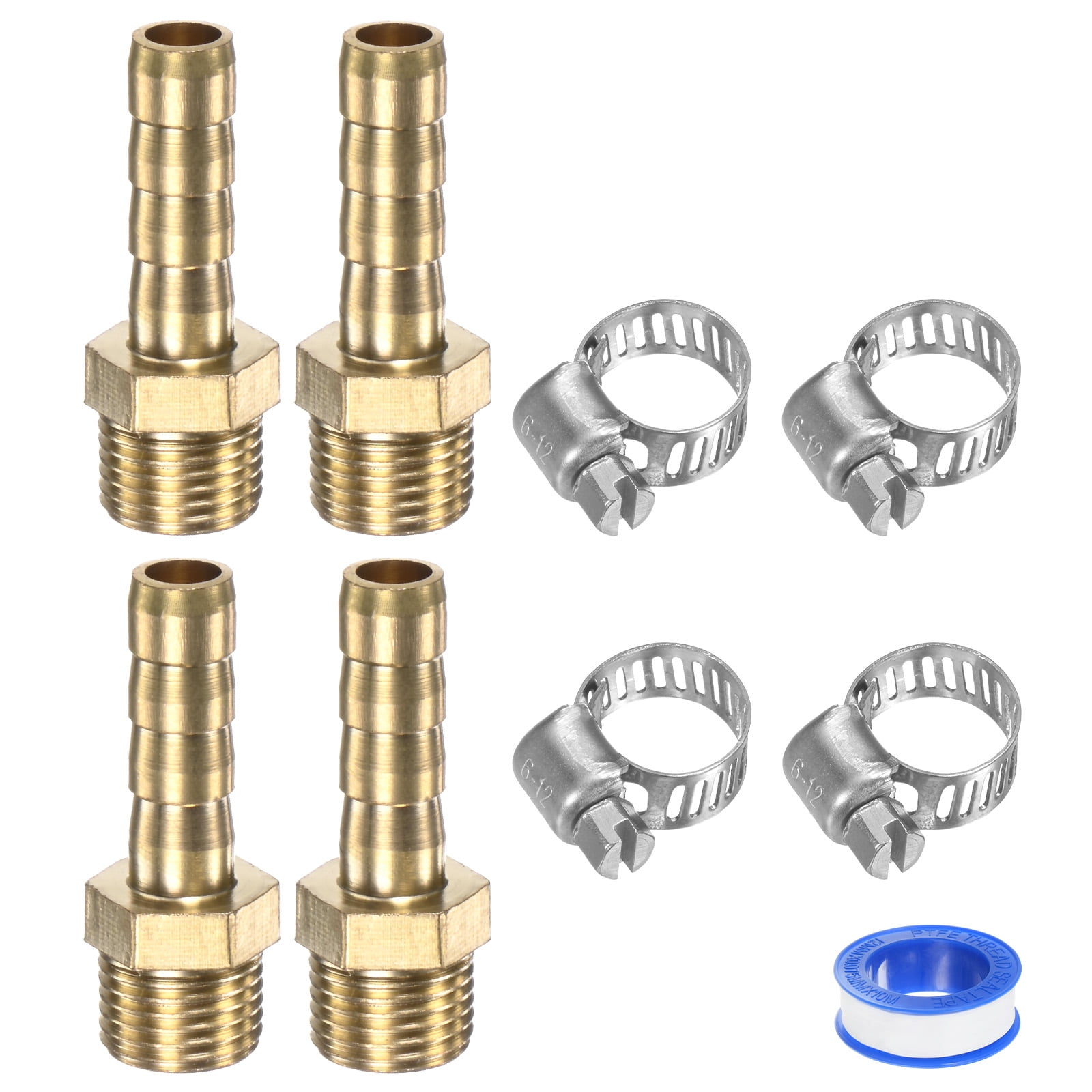 Uxcell 4-Pack Brass Hose Barb Fittings, 6mm x G1/8 Male Couple Hose Connector with Stainless ...
