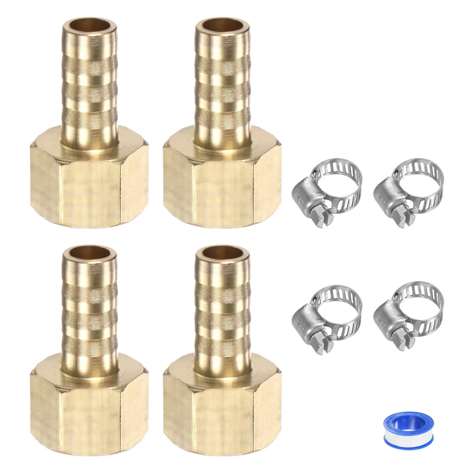Uxcell 4-Pack Brass Hose Barb Fittings, 8mm x G1/4 Female Adapter Hose Connector with Stainless ...