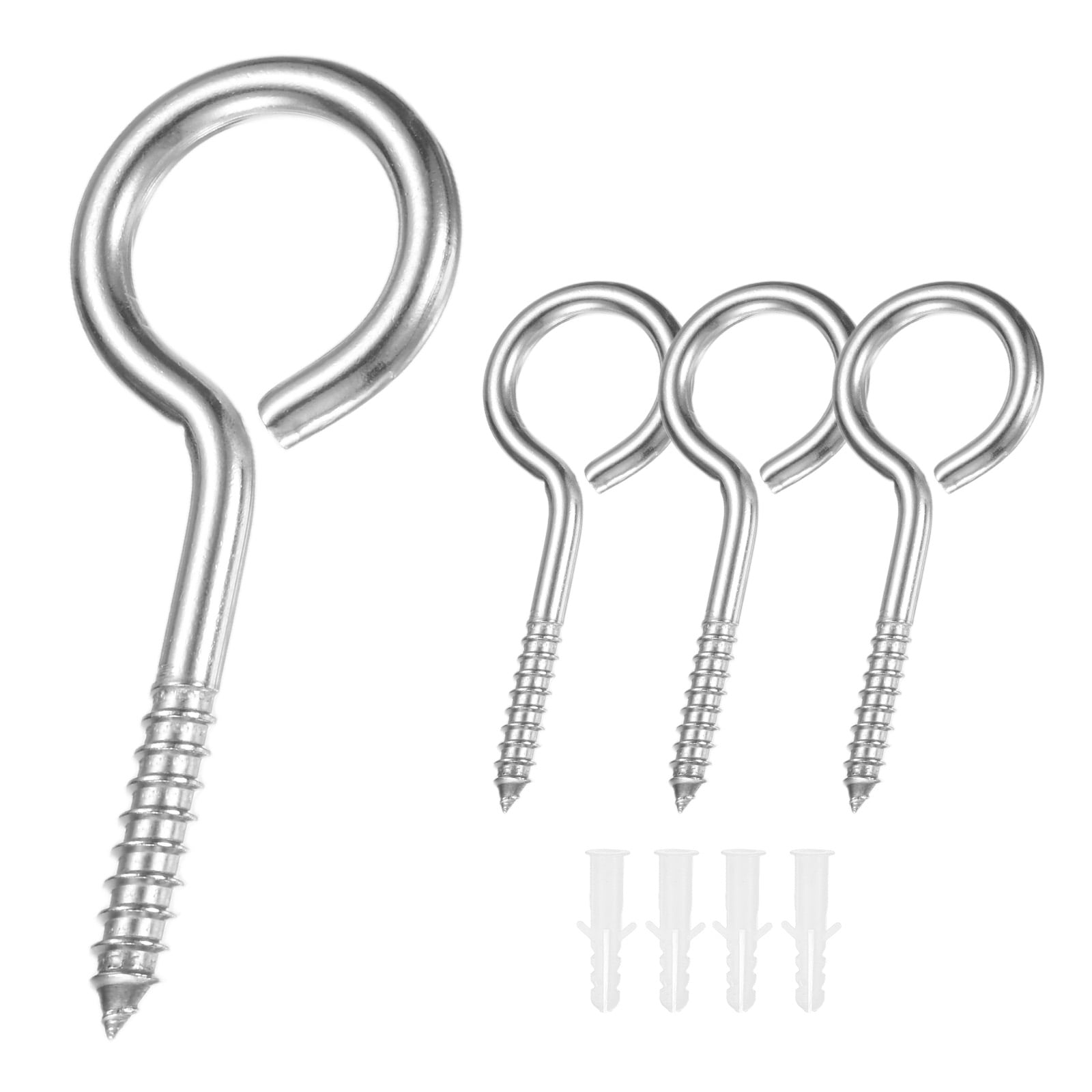Uxcell 4-Pack Eye Hooks Screw, M5 2.6" 304 Stainless Steel Heavy Self ...