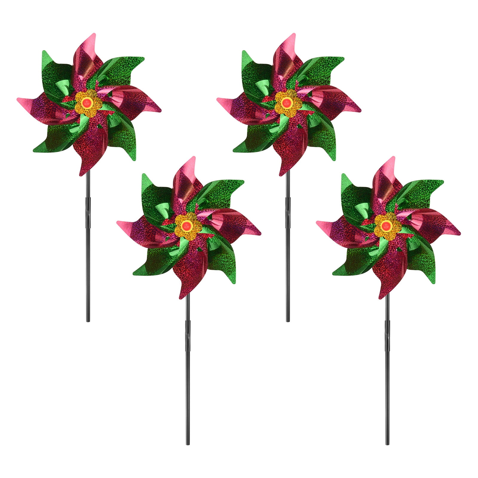 Uxcell 4-Pack Flower Wind Spinner Sparkly Lawn Pinwheels, 20 Inch ...