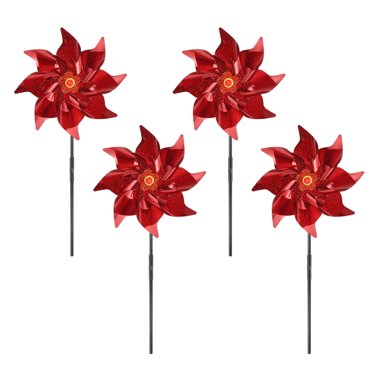 Uxcell 4-Pack Flower Wind Spinner Sparkly Lawn Pinwheels, 20 Inch ...