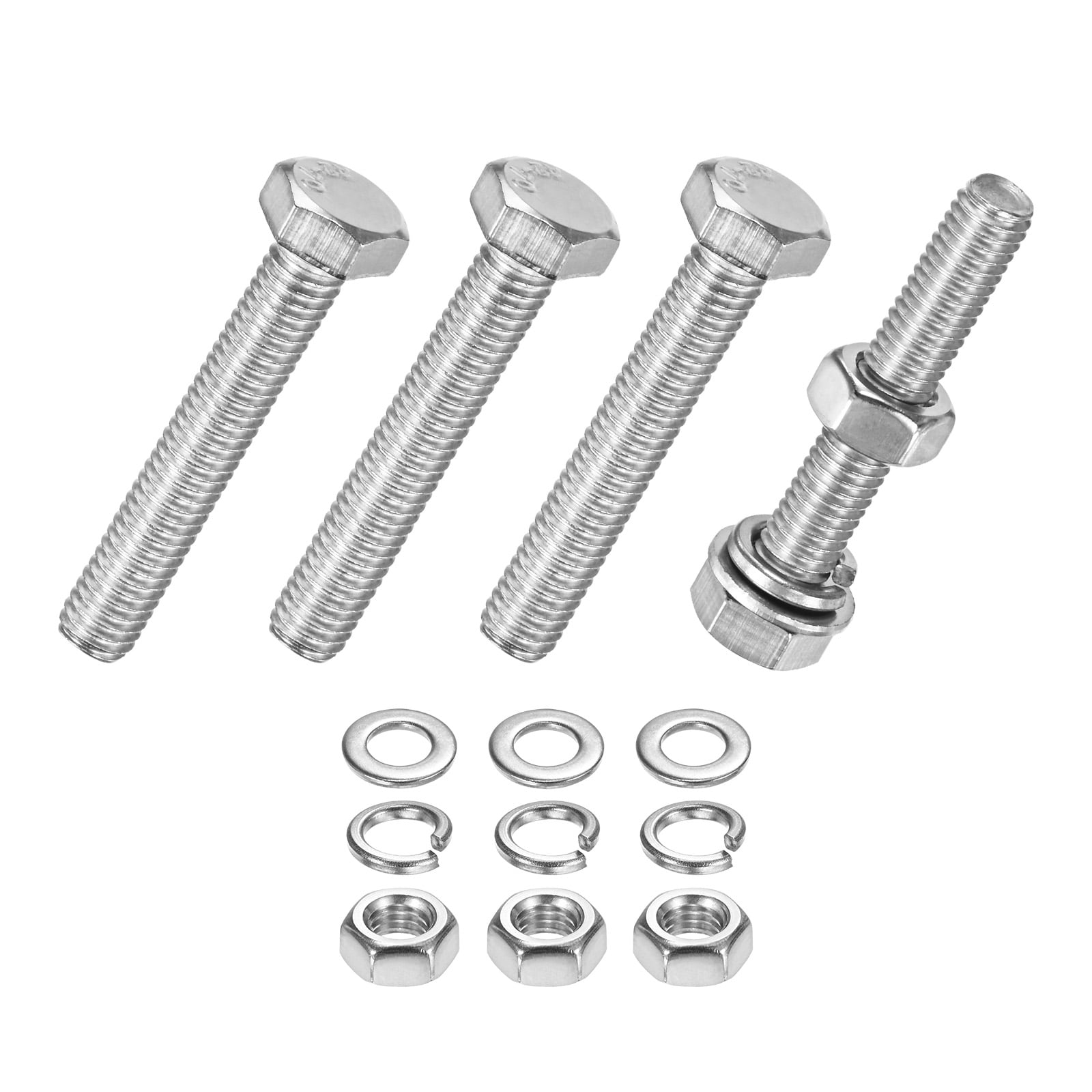 Uxcell 4-Pack Hex Head Screw Bolt with Nuts Flat & Lock Washers M5x30mm ...