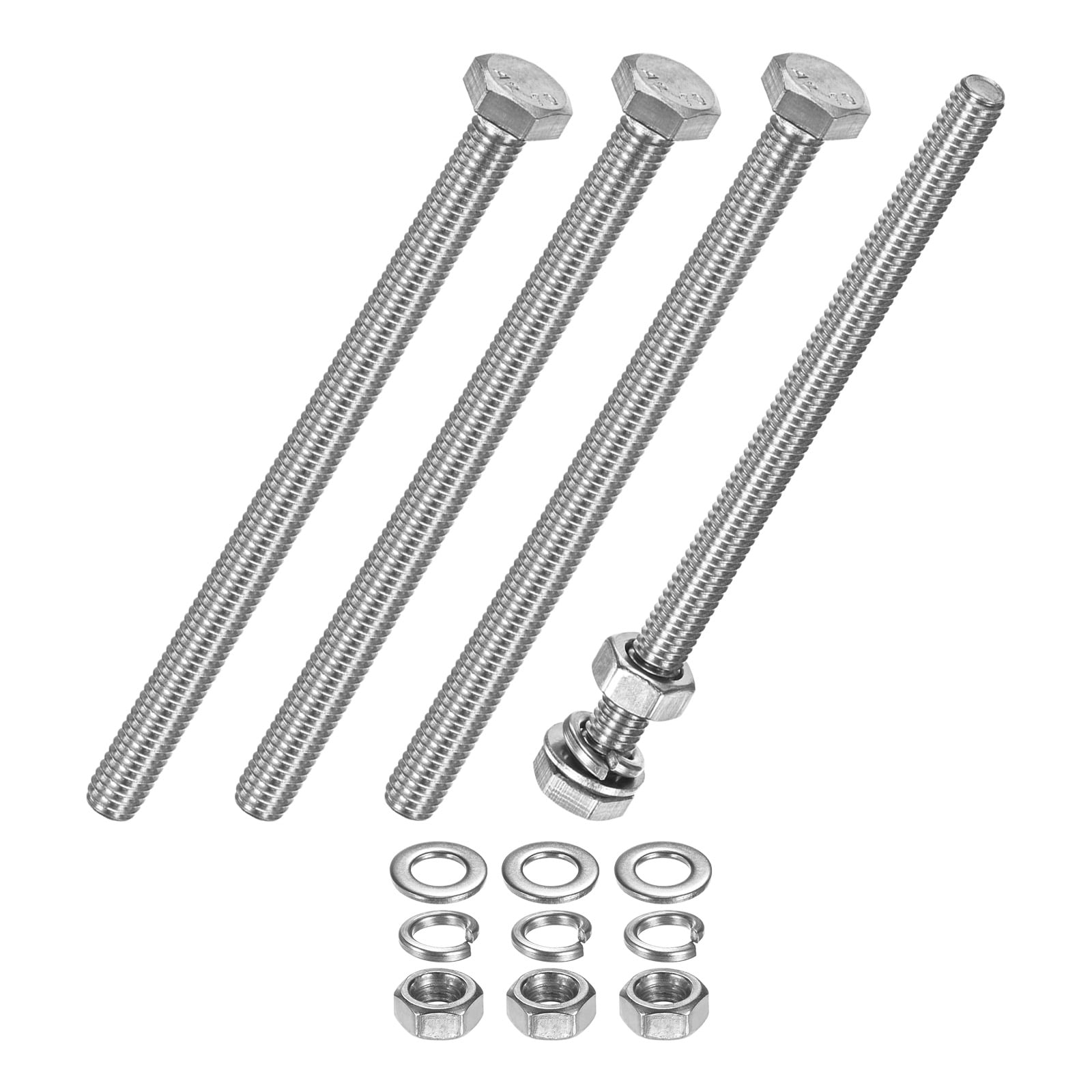 Uxcell 4-Pack Hex Head Screw Bolt with Nuts Flat & Lock Washers M6x90mm ...