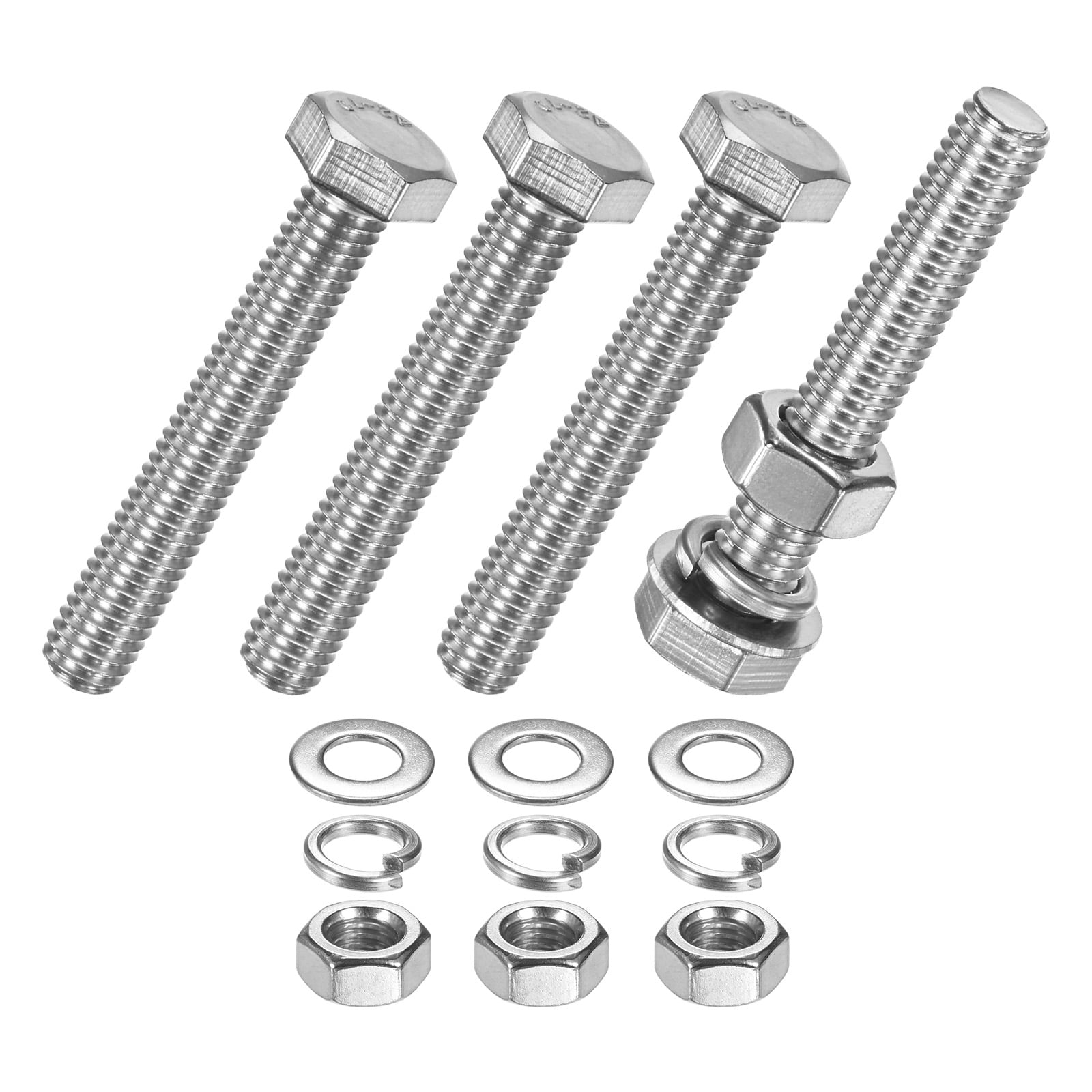 Uxcell 4-Pack Hex Head Screw Bolt with Nuts Flat & Lock Washers M8x50mm - Walmart.com