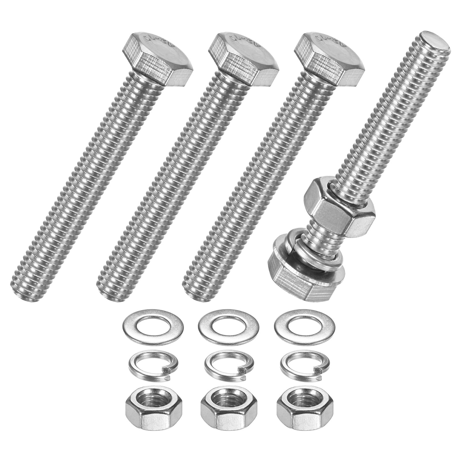 Uxcell 4-Pack Hex Head Screw Bolt with Nuts Flat & Lock Washers M8x55mm ...