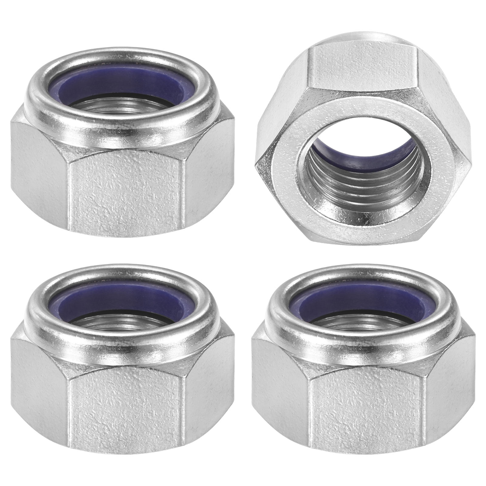 Uxcell 4-Pack Metric Nylon Insert Hex Lock Nuts, M27 x 3mm Thread 304 Stainless Steel Self ...