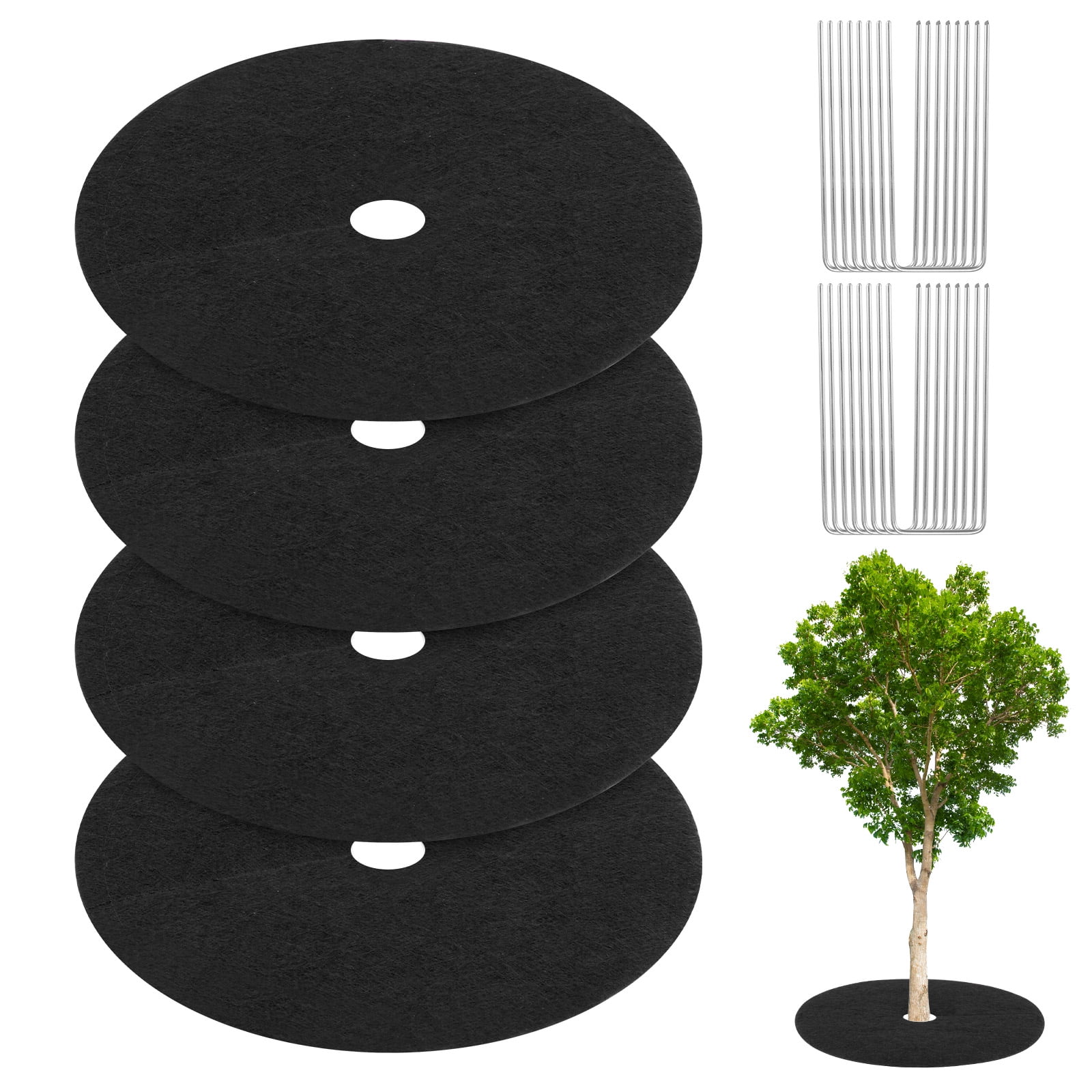 Uxcell 4-Pack Non-Woven Tree Mulch Ring, 16.5 Inch Tree Protector Mat W ...