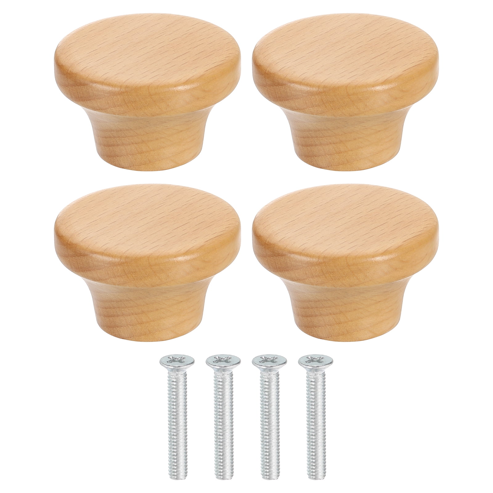 Uxcell 4 Pack Round Wood Drawer Knob, 1 5/8" Diameter Flat Head Dresser ...