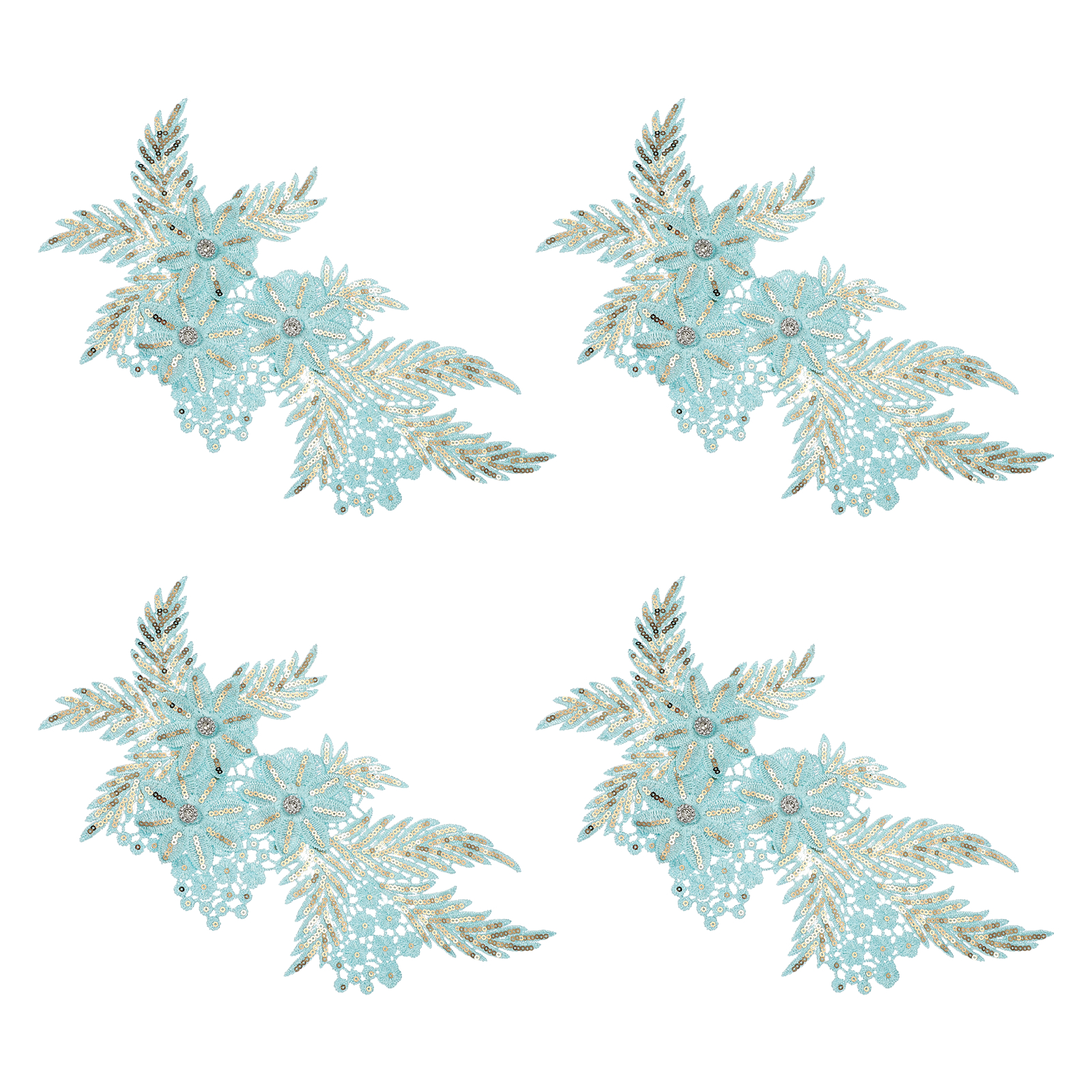 Uxcell 4 Pcs(2 Pairs) Flower Sequin Applique with Rhinestone Bead, 3D ...