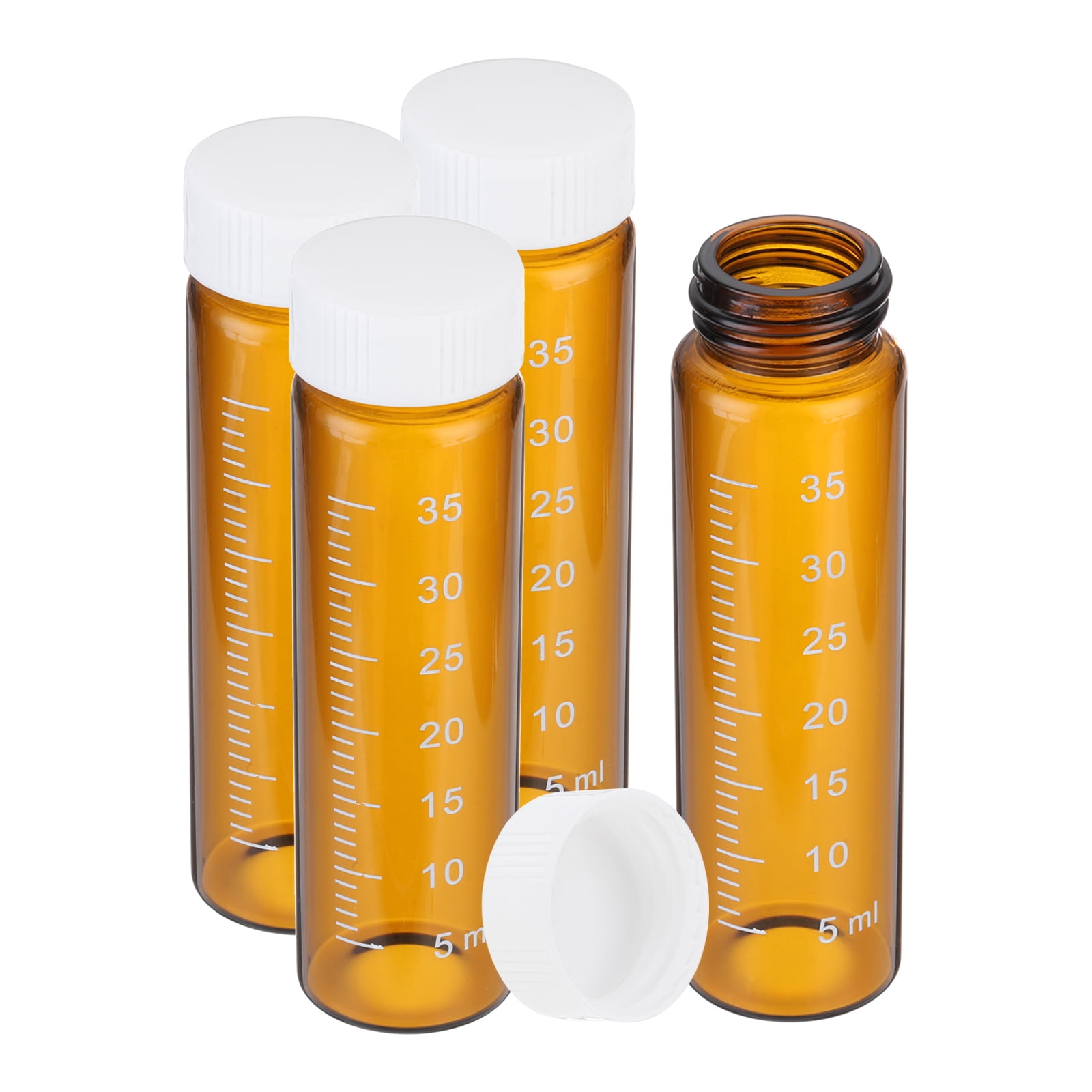 Uxcell 4 Pcs 40ml Small Brown Glass Vials with White Screw Cap Glass ...