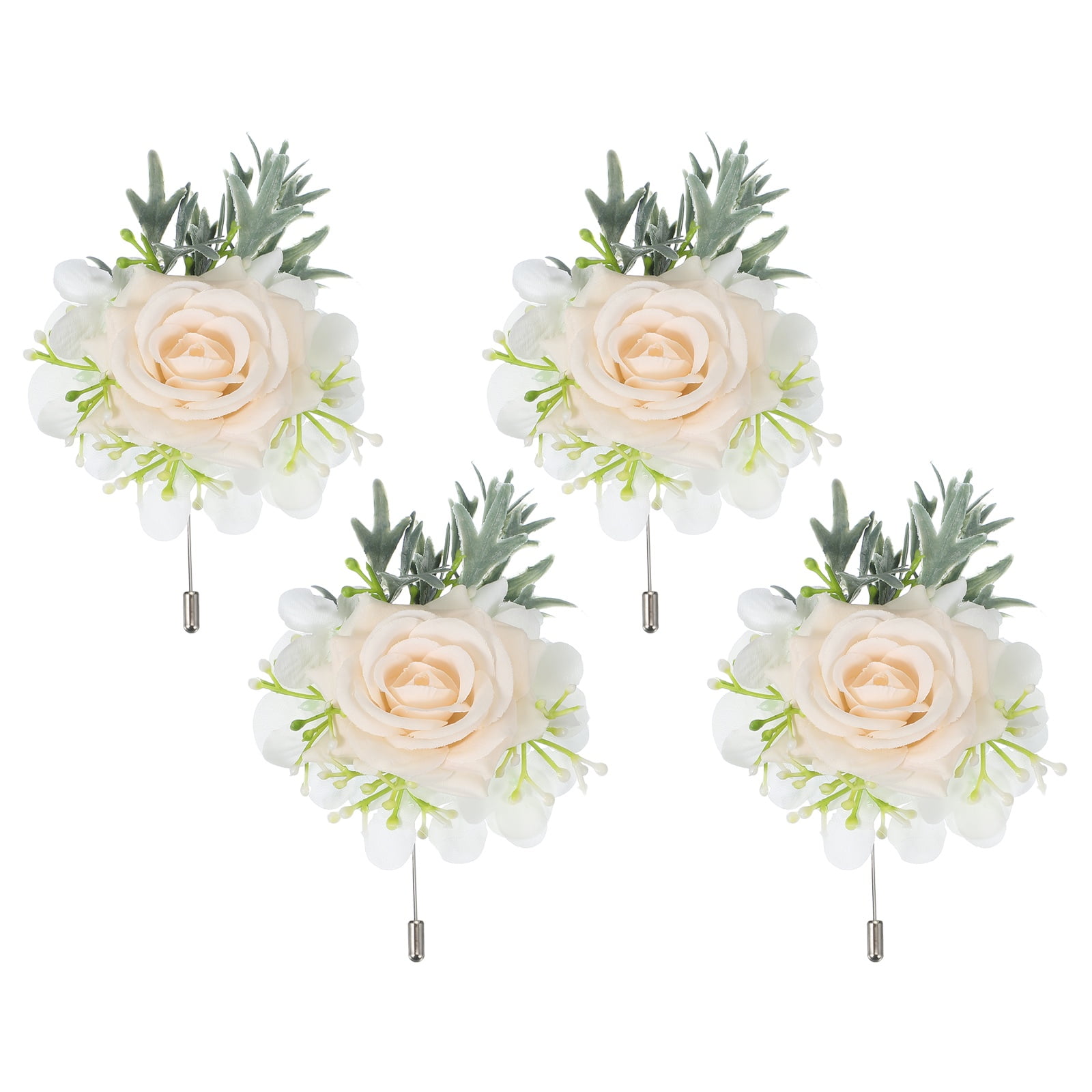 Uxcell 4 Pcs Beige Boutonnieres for Men, Artificial Flower Buttonholes ...